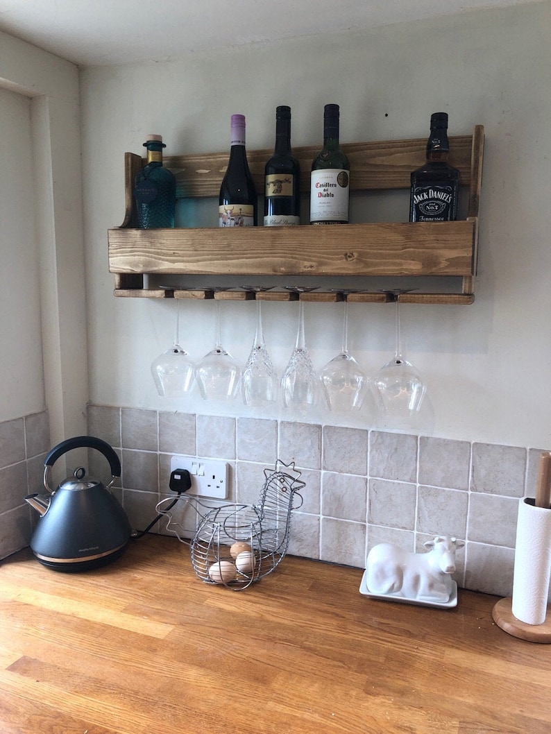 Wall Mounted Wine Rack/glass Holder 6 Glasses Pallet Wooden - Etsy