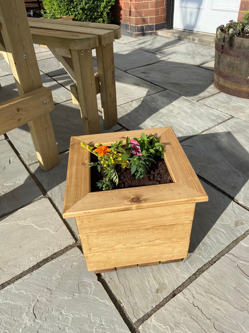 Handmade Small Decorative Wooden Cube Planter Square Garden Flower Pot ...