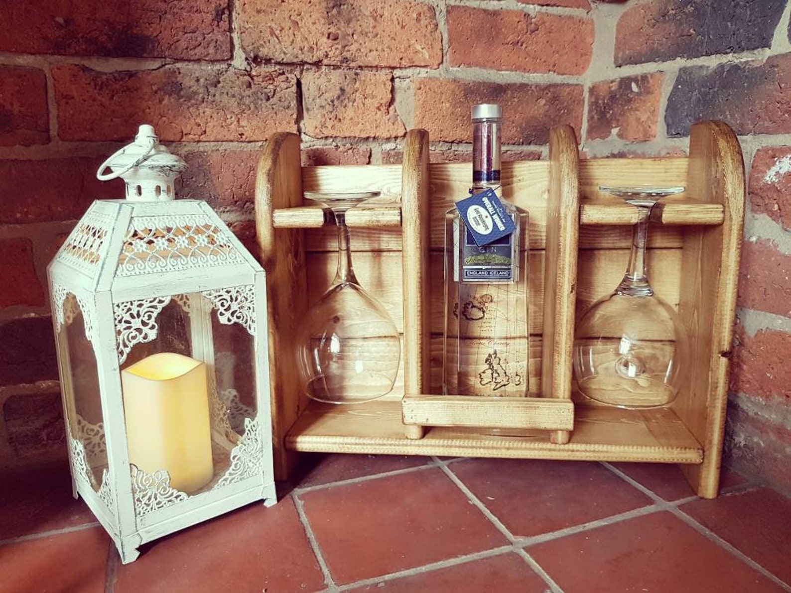 Gin and Tonic Reclaimed Wooden spirit shelf glass and bottle | Etsy