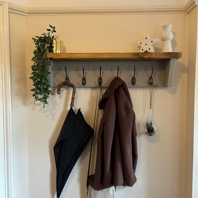 Coat Hook Shelf With Cubbys - Etsy UK