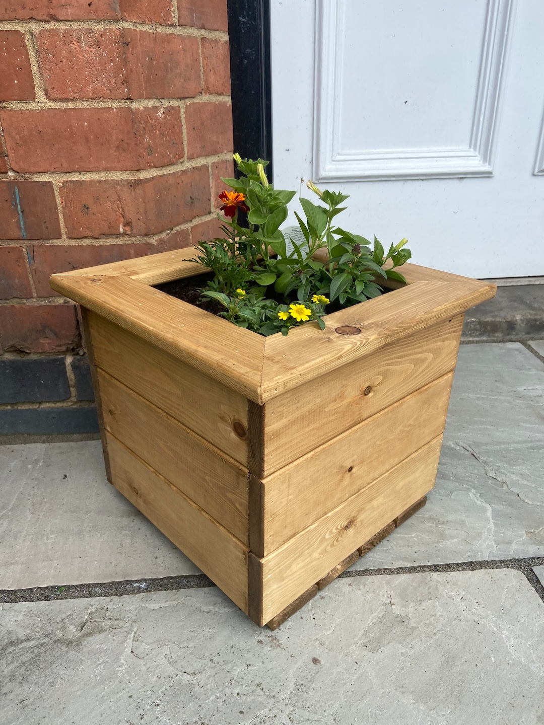 Handmade Small Decorative Wooden Cube Planter Square Garden Flower Pot ...