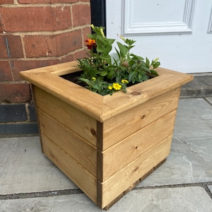 Handmade Small Decorative Wooden Cube Planter Square Garden Flower Pot ...