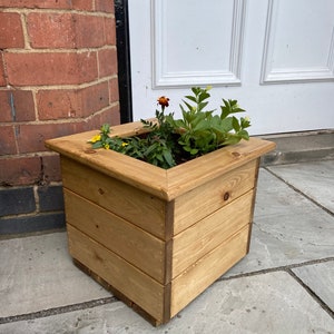 Handmade Small Decorative Wooden Cube Planter Square Garden Flower Pot ...