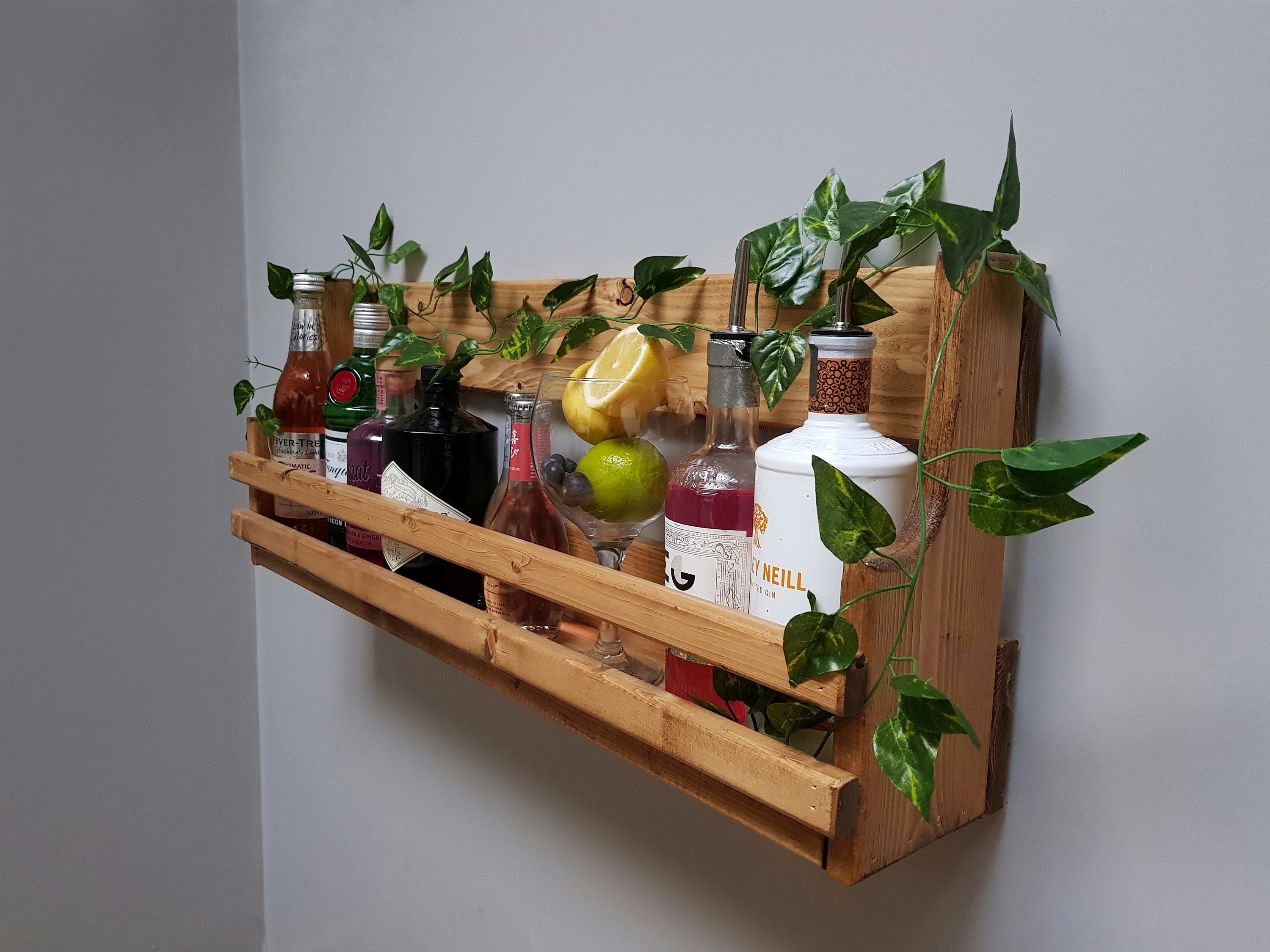Handmade Bespoke Reclaimed Wooden Gin Rack and Floating Bottle Shelf ...