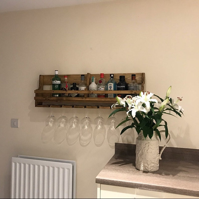 Wall Mounted Reclaimed Wooden Gin Bar Wine Rack Cocktail - Etsy UK