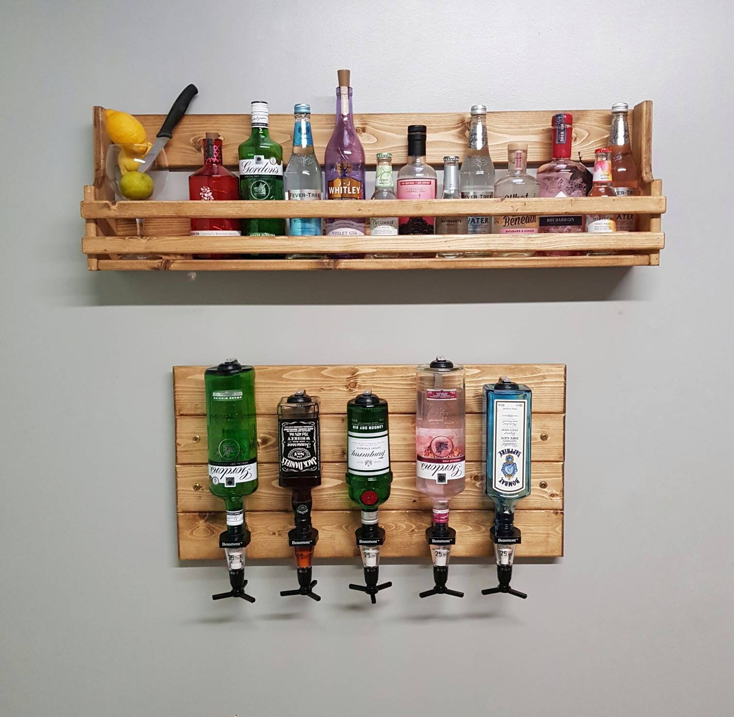 Home Bar - Reclaimed Wooden Drinks Optics Plaque - Spirit Display Unit ...