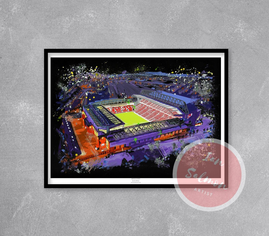Anfield at Night - Limited Edition Print, Anfield Stadium Print ...