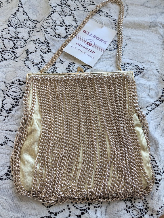 WALBORG Purse 1960's Gold Lame Chain Kiss Lock Closur… - Gem