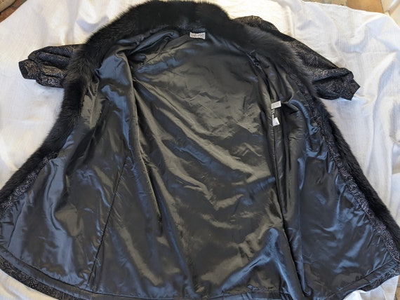 1980's Fox Fur Coat Long Leather Embossed Gold Purple… - Gem