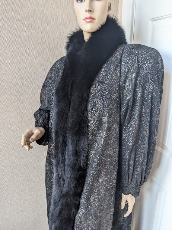 1980's Fox Fur Coat Long Leather Embossed Gold Purple… - Gem