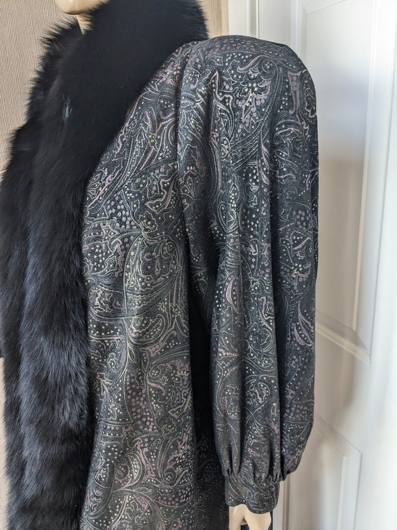 1980's Fox Fur Coat Long Leather Embossed Gold Purple… - Gem