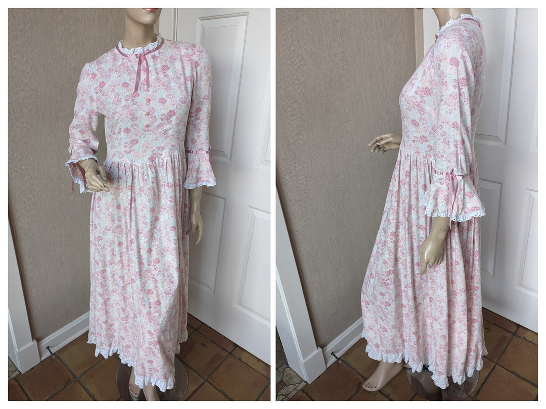 Prairie Colonial Dress Lace Eyelet Pink Floral Cotton Reenactment ...