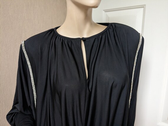 Disco Cocoon Dress 1970's Black Rhinestone Trim Batwi… - Gem