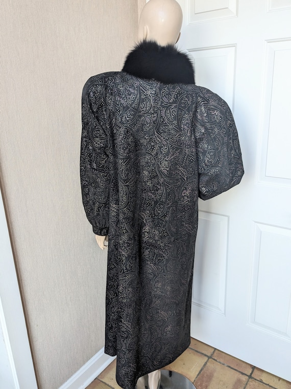 1980's Fox Fur Coat Long Leather Embossed Gold Purple… - Gem