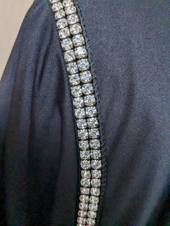 Disco Cocoon Dress 1970's Black Rhinestone Trim Batwi… - Gem