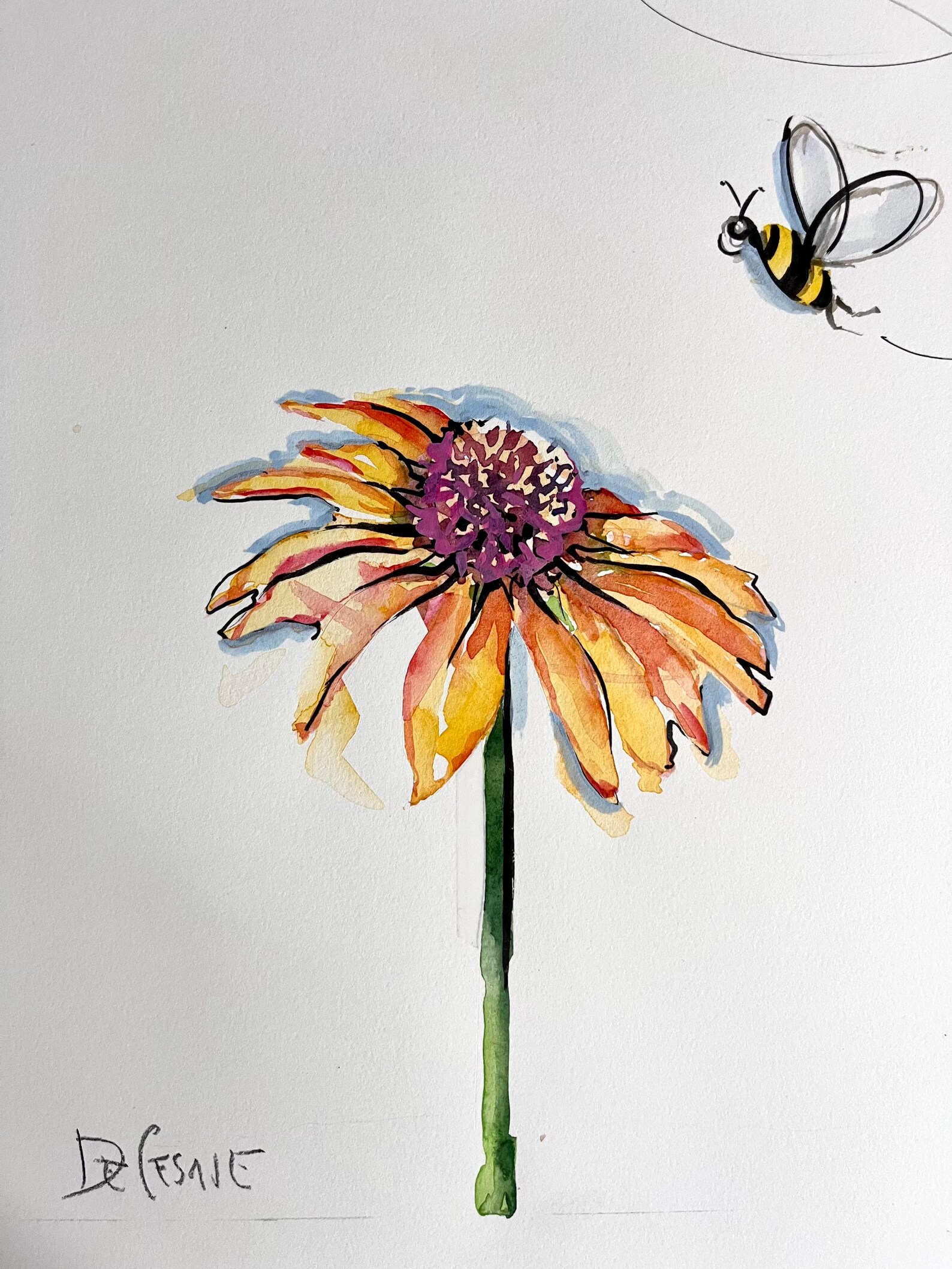 Original Painting of Sunflower With Bee - Etsy