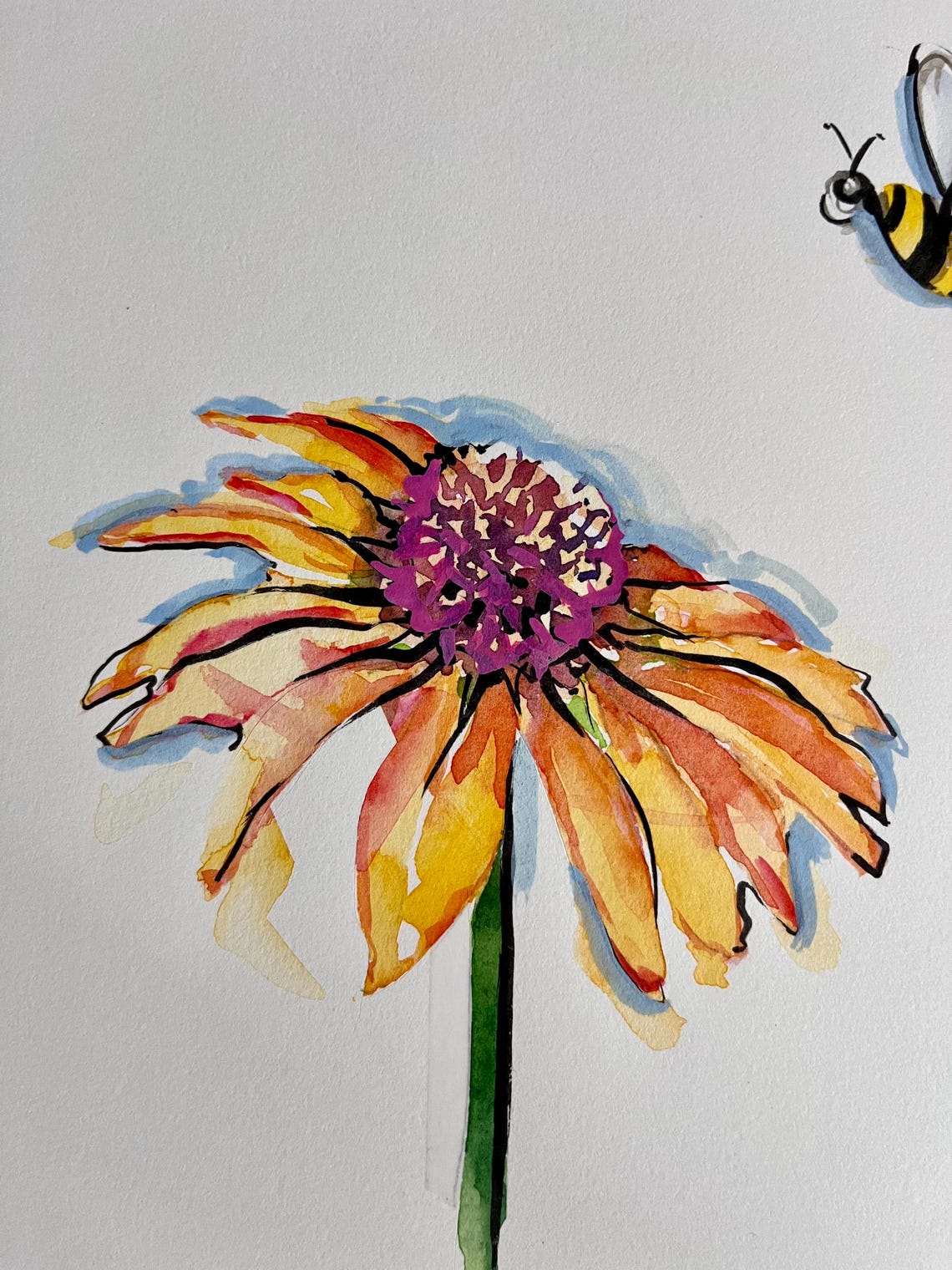Original Painting of Sunflower With Bee - Etsy