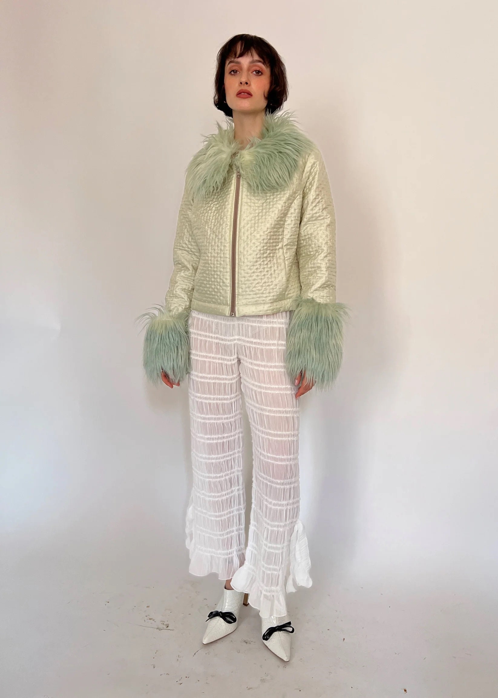 Sage Green Faux Fur Jacket - Etsy