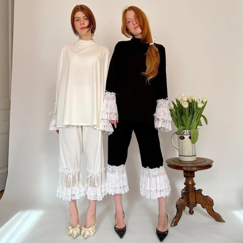 Creamy Jersey Creamy Lace Capri Trousers - Etsy