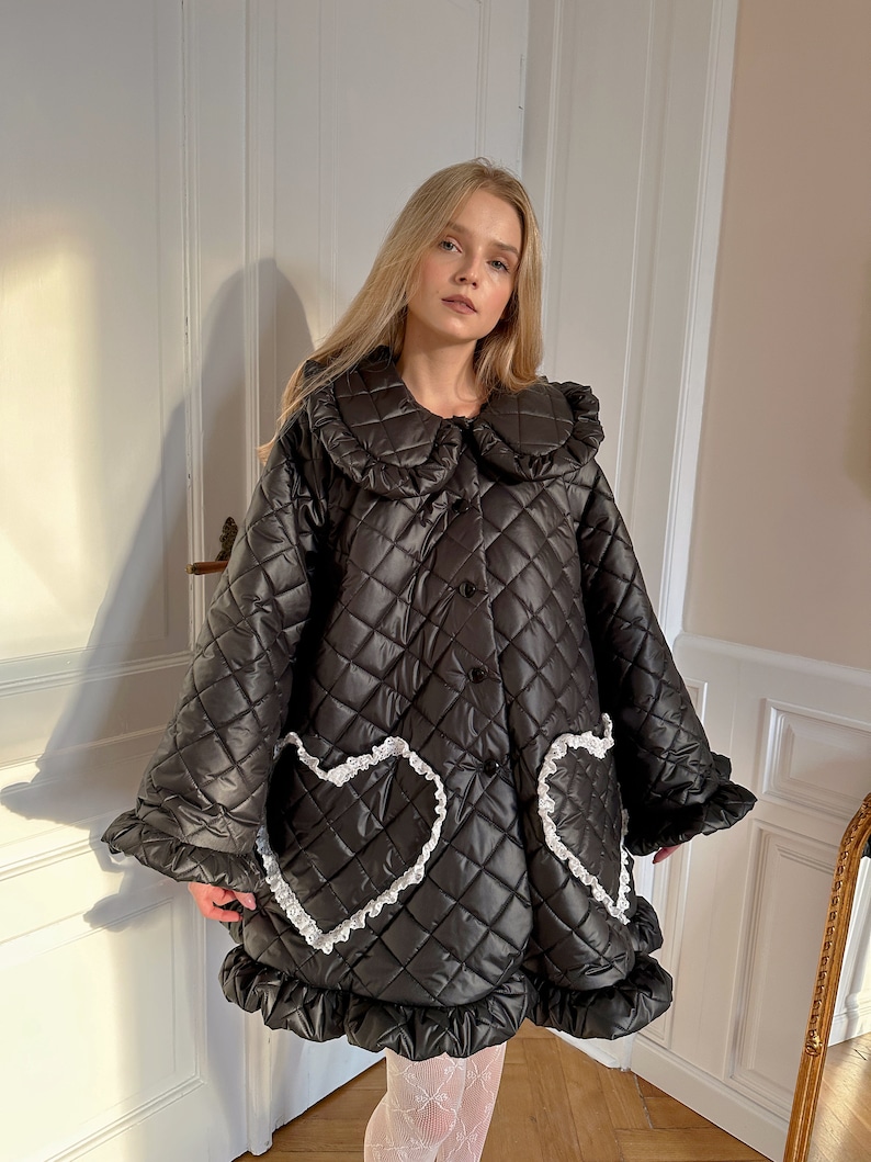 Ruffle Oversized Raincoat in Black Dreamy Coquette Dollette - Etsy