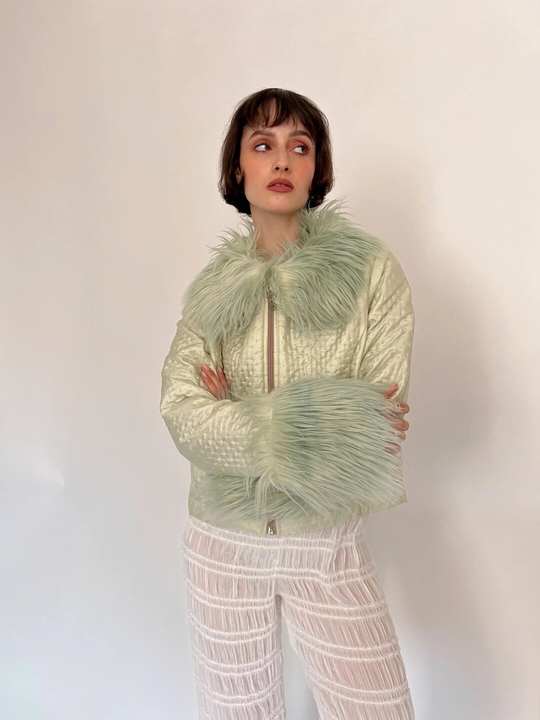Sage Green Faux Fur Jacket - Etsy