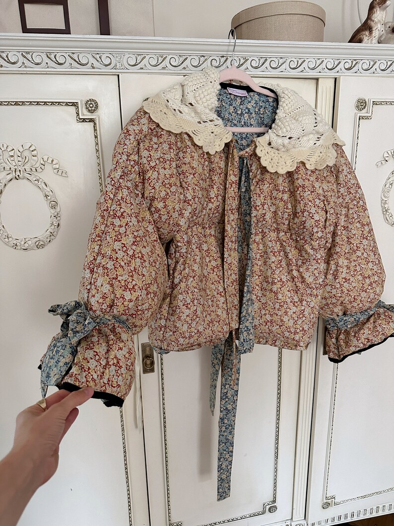 Feather Down Coat Vintage Fabric Reworked Duvet Dreamy - Etsy