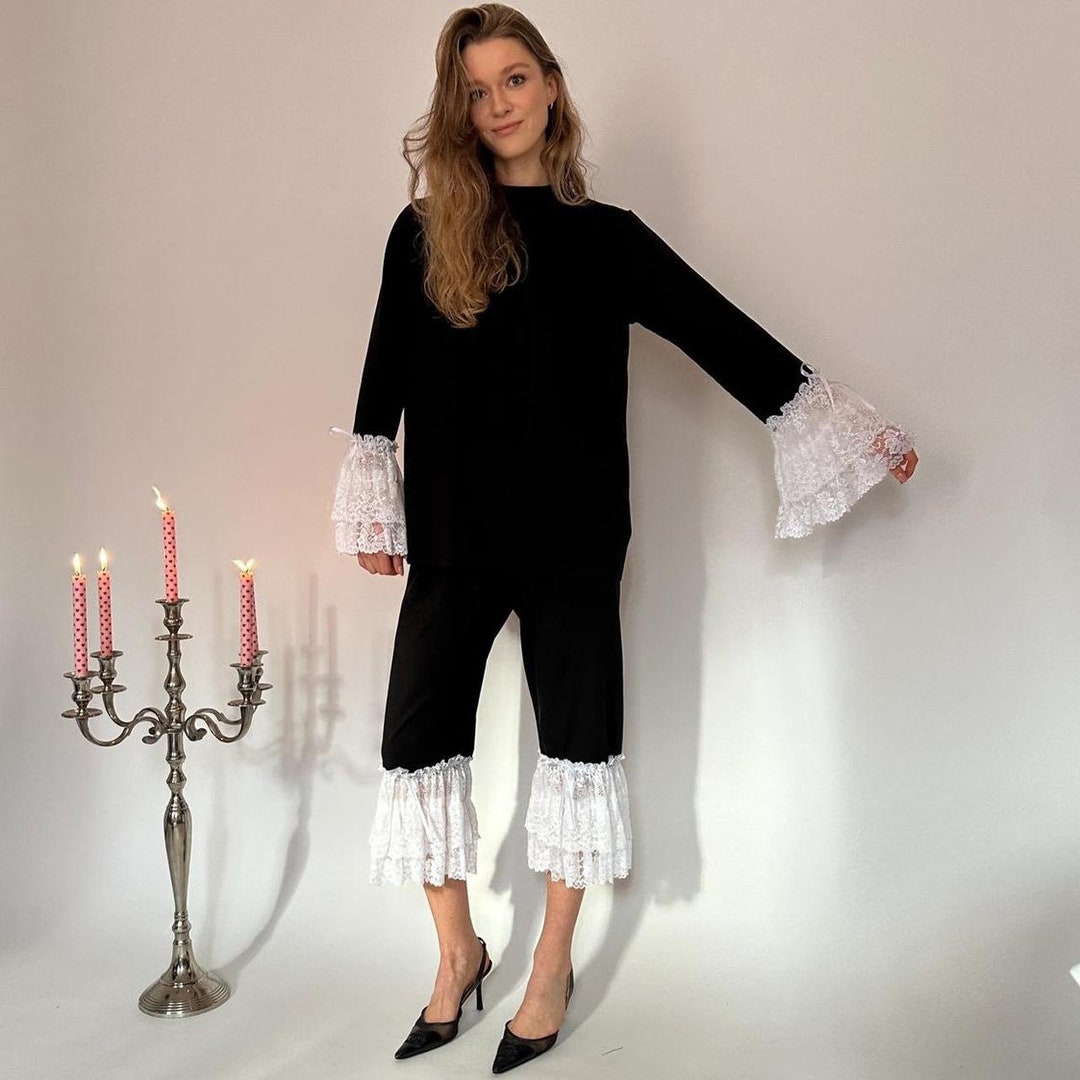 Black Jersey White Lace Capri Trousers - Etsy