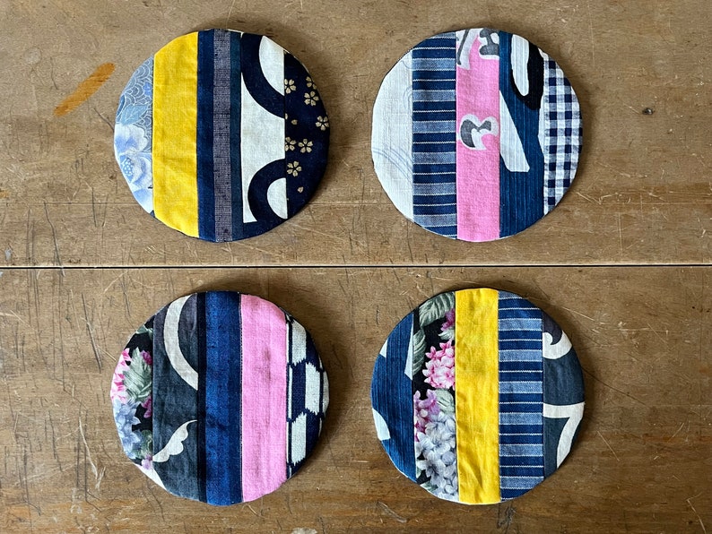 Handmade Patchwork Round Coasters From Japanese Fabrics Set of 4 - Etsy