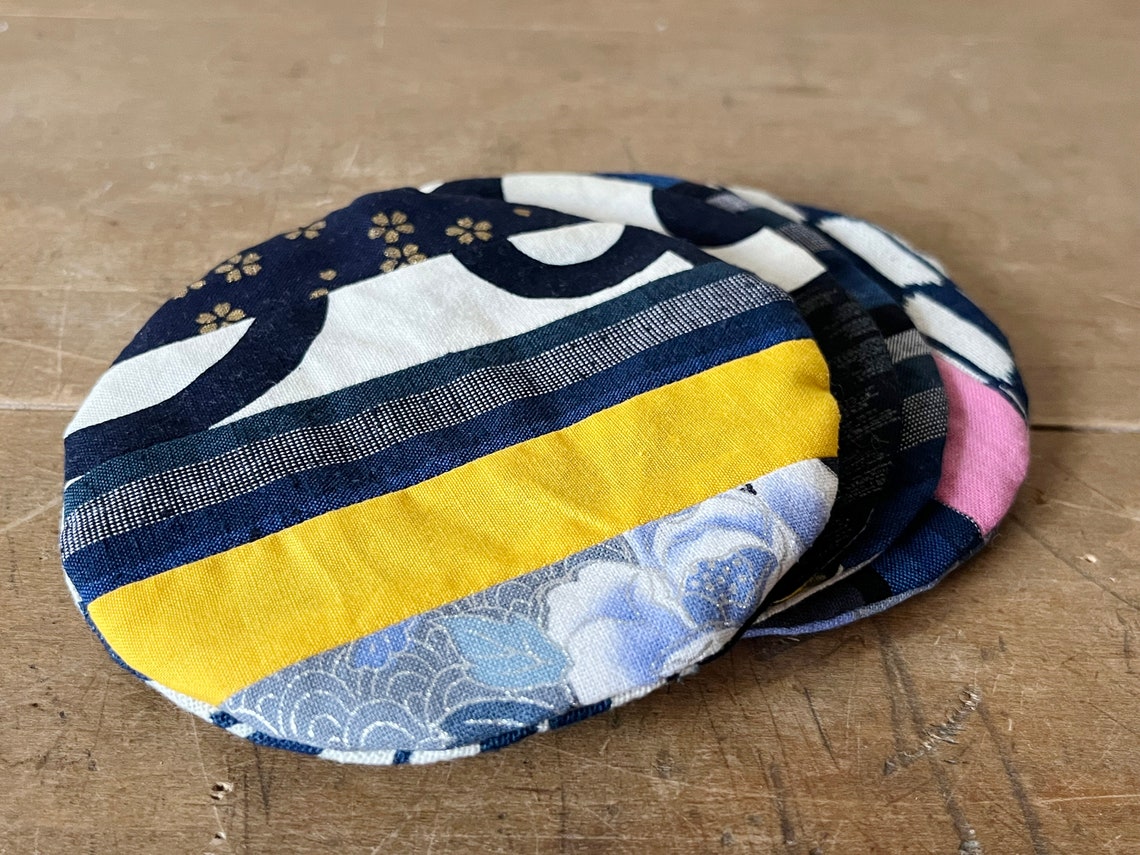 Handmade Patchwork Round Coasters From Japanese Fabrics Set of 4 - Etsy