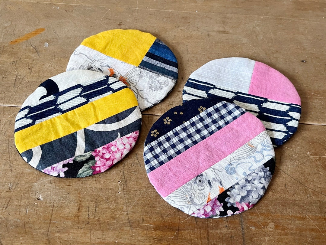 Handmade Patchwork Round Coasters From Japanese Fabrics Set of 4 - Etsy