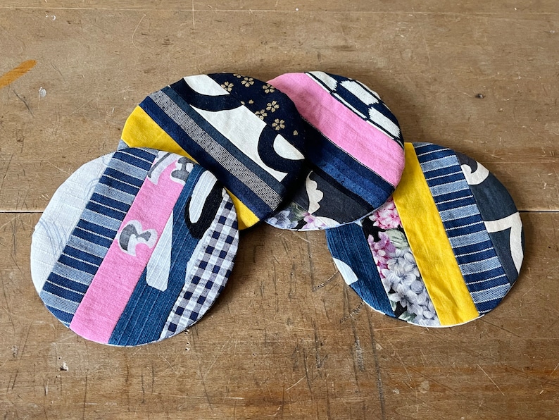 Handmade Patchwork Round Coasters From Japanese Fabrics Set of 4 - Etsy