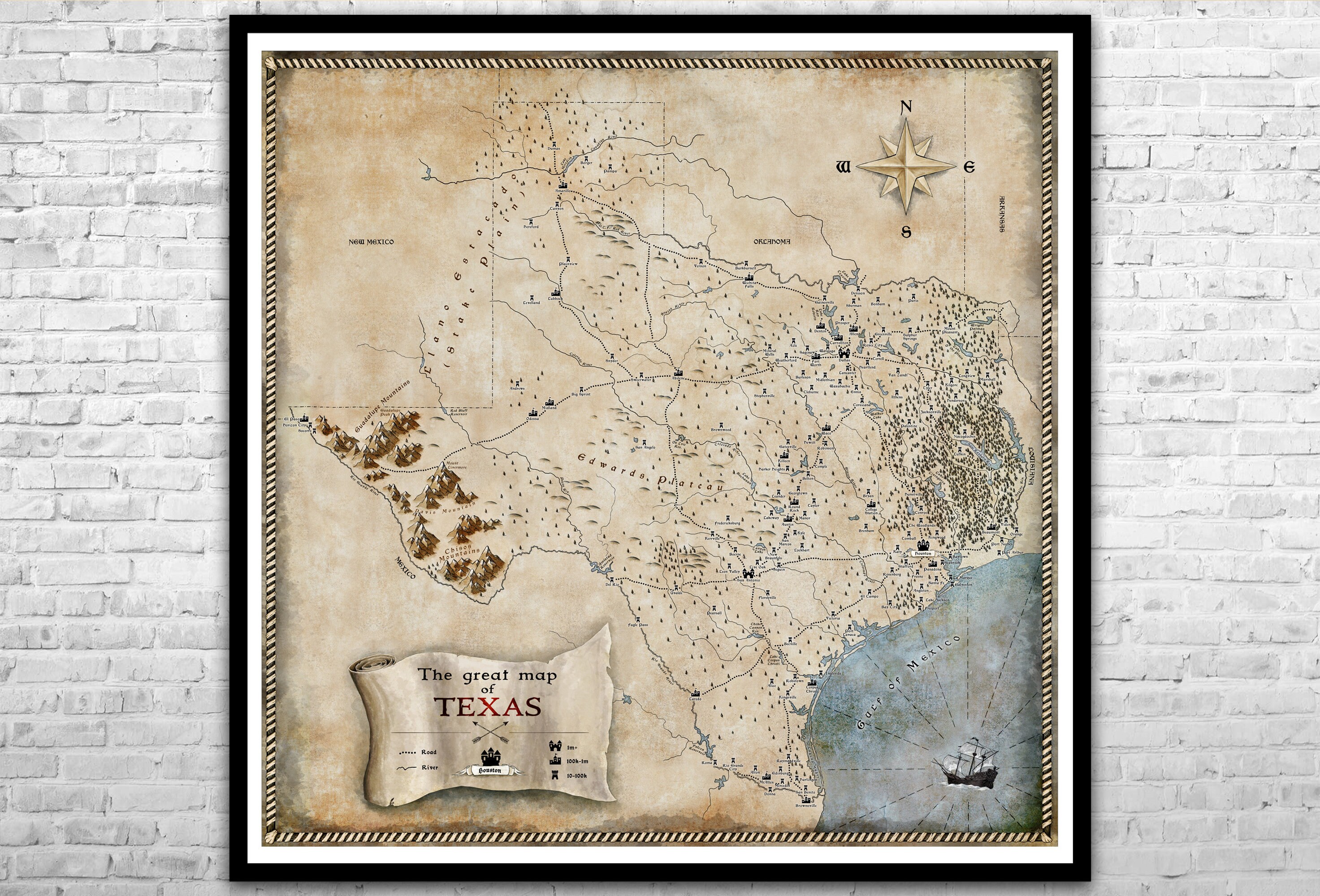 Texas Map Fantasy Map Texas USA map Paper Canvas poster | Etsy