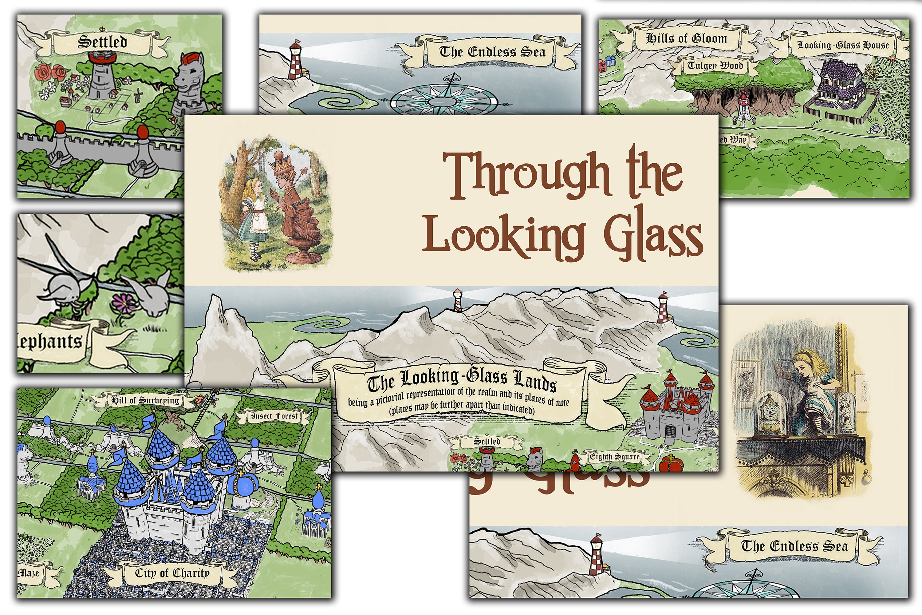 Alice in Wonderland map Large 40x80 Through the Looking | Etsy