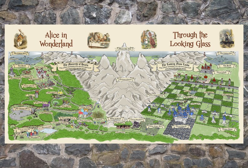 Alice in Wonderland map Large 40x80 Through the Looking | Etsy