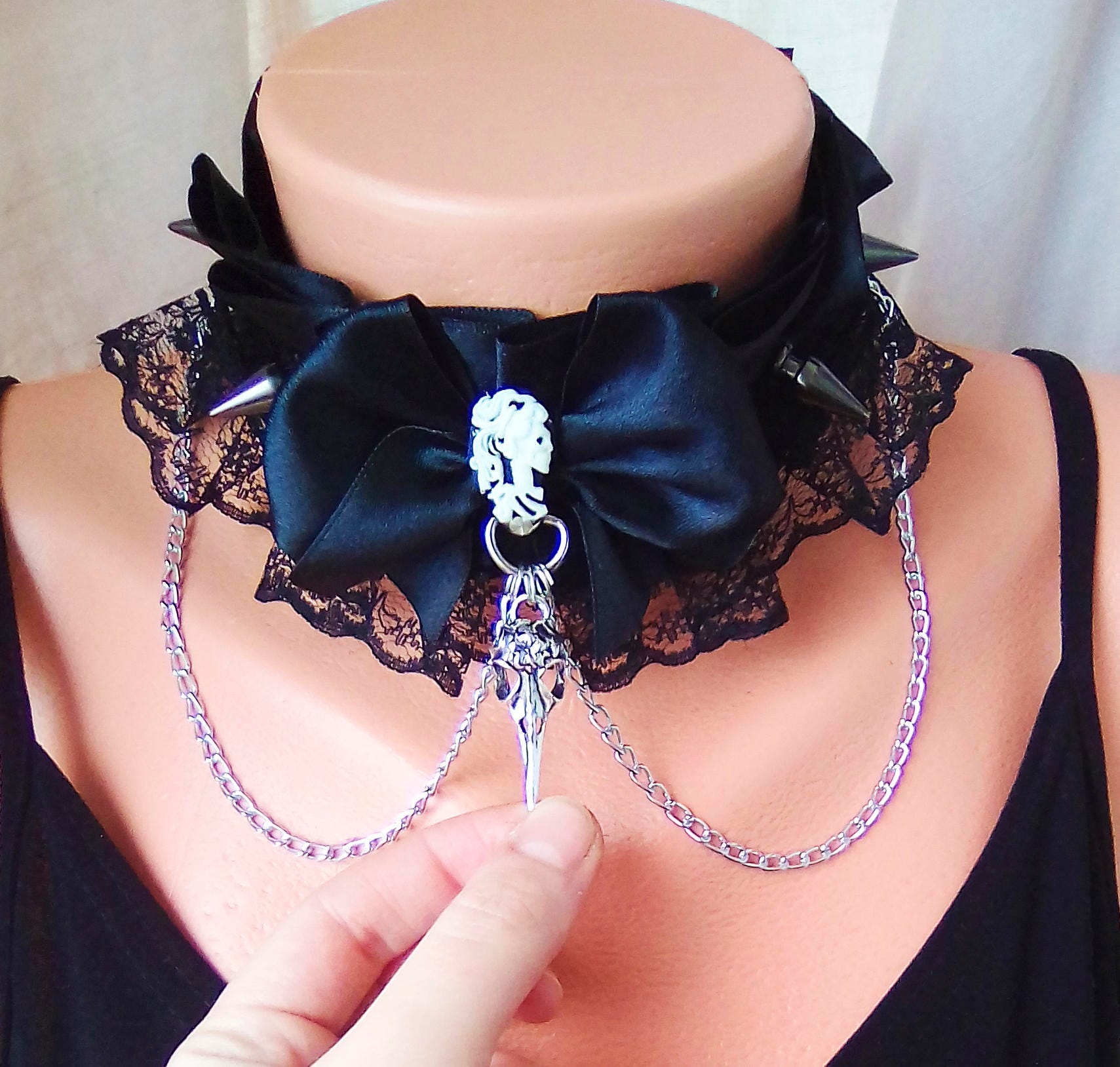 Collar negro y plateado collar de juego gatito collar | Etsy