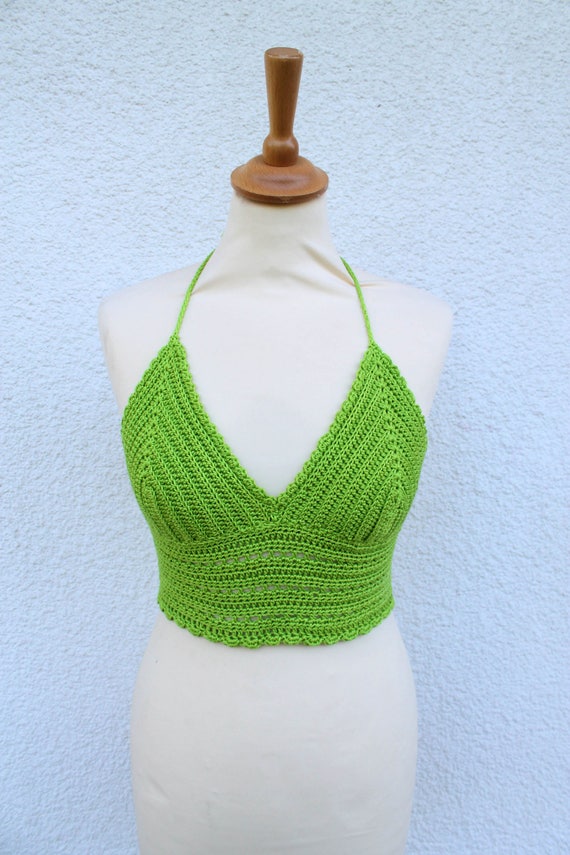 Halter Bralette Crochet Crop Top Festival Wear Greenery Etsy