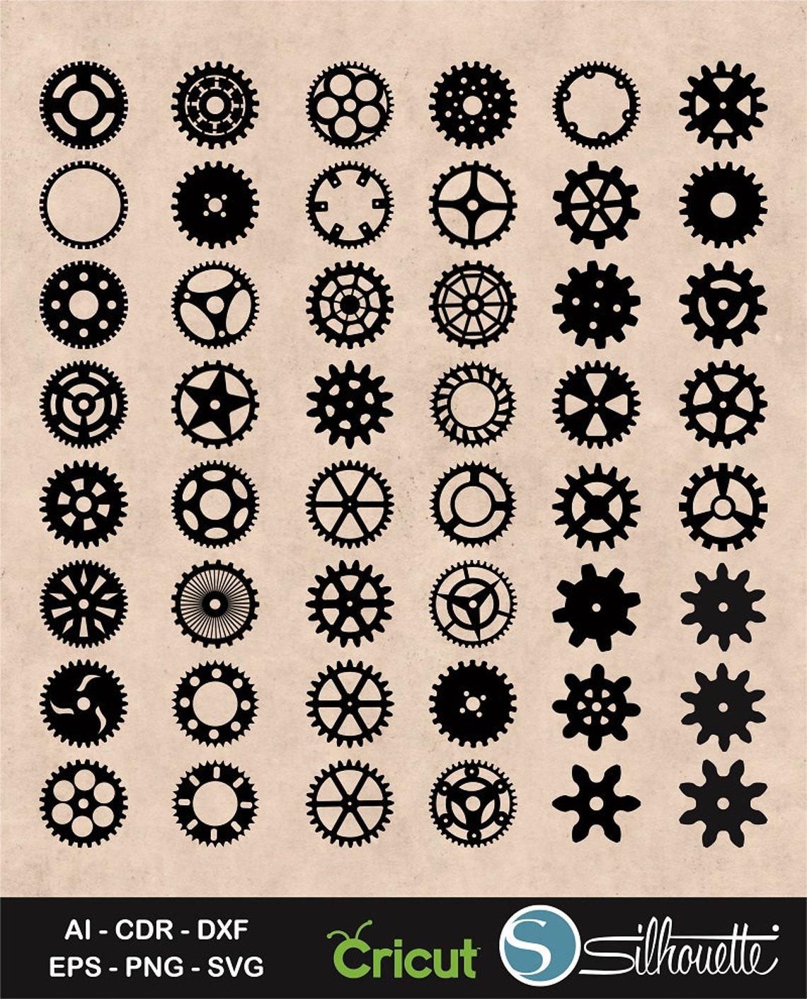 Gears Svg Cogs Gears Svg Gear Silhouette Steampunk Gear | Etsy