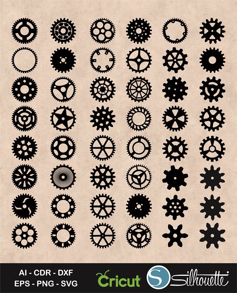Gears Svg Cogs gears svg Gear Silhouette Steampunk gear | Etsy