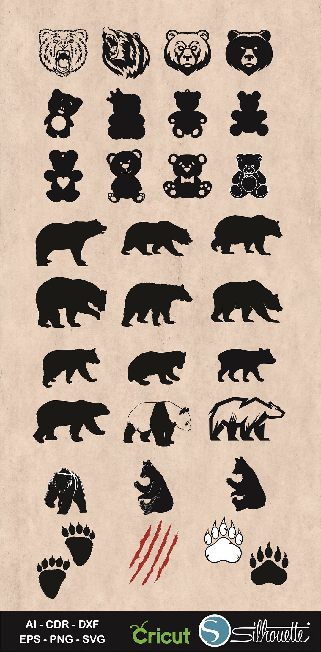 31 Bear Silhouettes, Bear Svg, Grizzle Bear Svg, Bear Head Svg, Mama ...