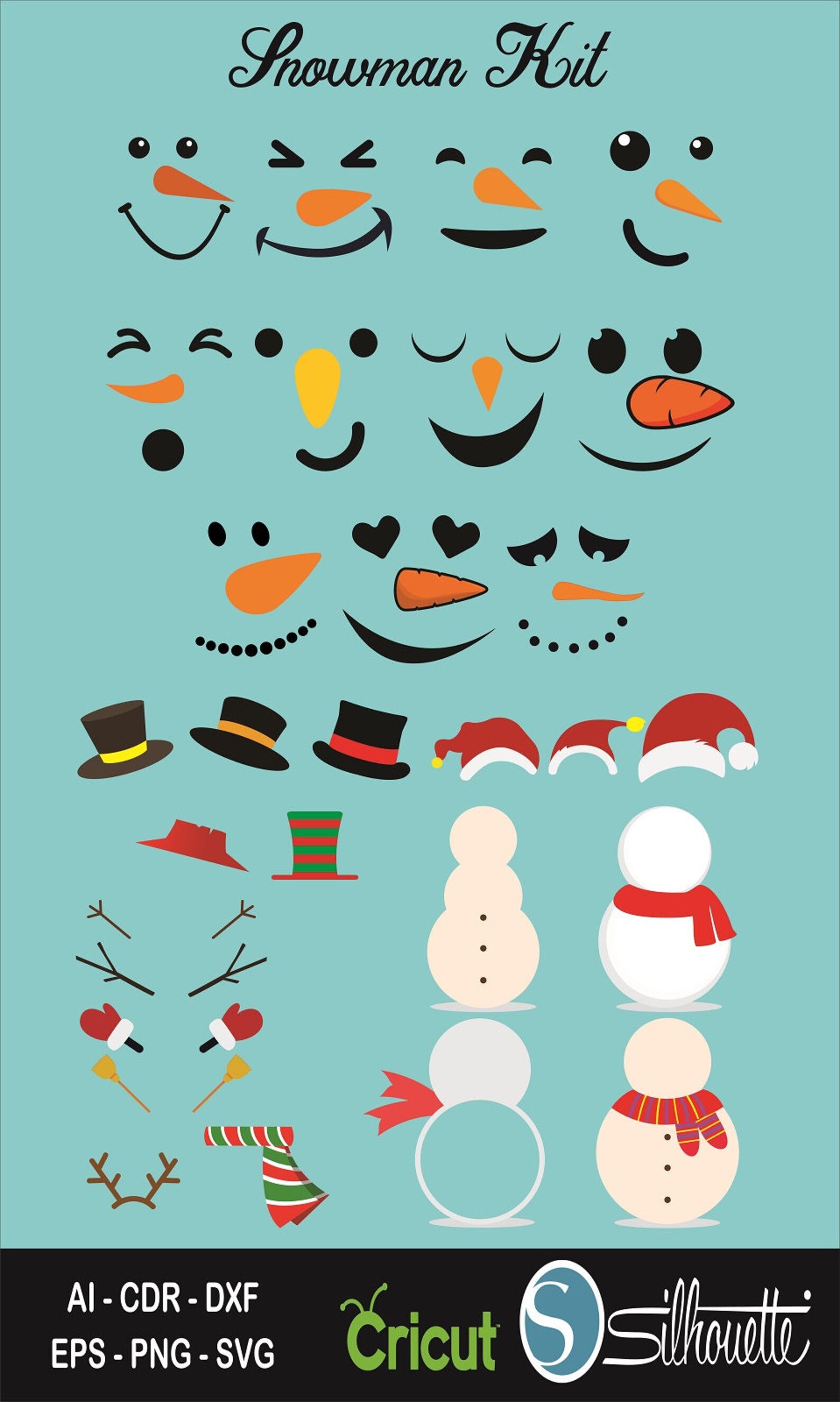 Snowman Svg Xmas Snowman Svg Snowman Kit Snowman Face Svg - Etsy