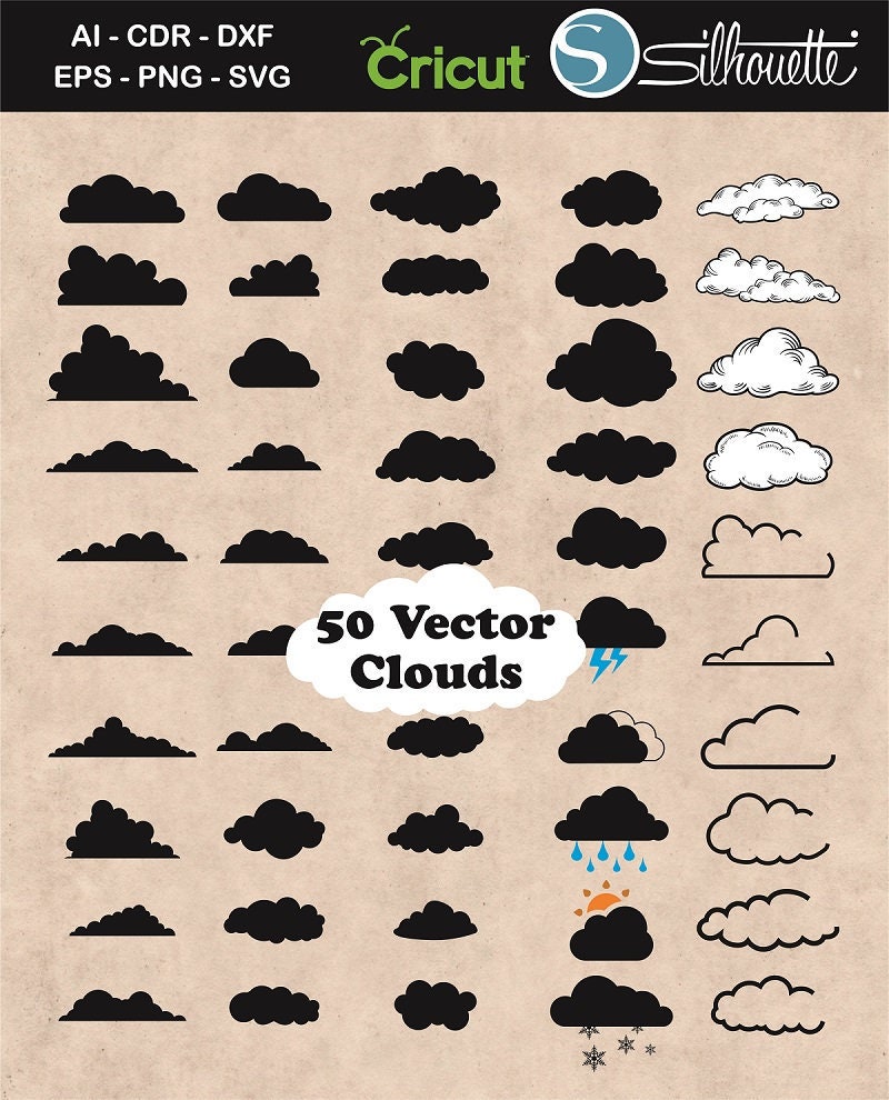 50 Nubes svg silueta de nube clipart de nube cloud svg | Etsy
