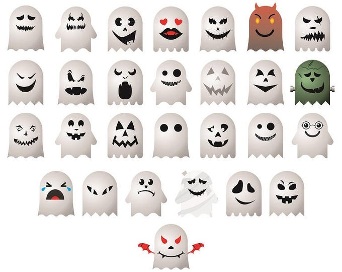 28 Halloween Ghost Emoji Ghost Face Monster Faces Clipart - Etsy