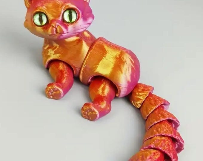 3D Printed Articulating Fantasy Cat Figurine - Articulated Joints ...