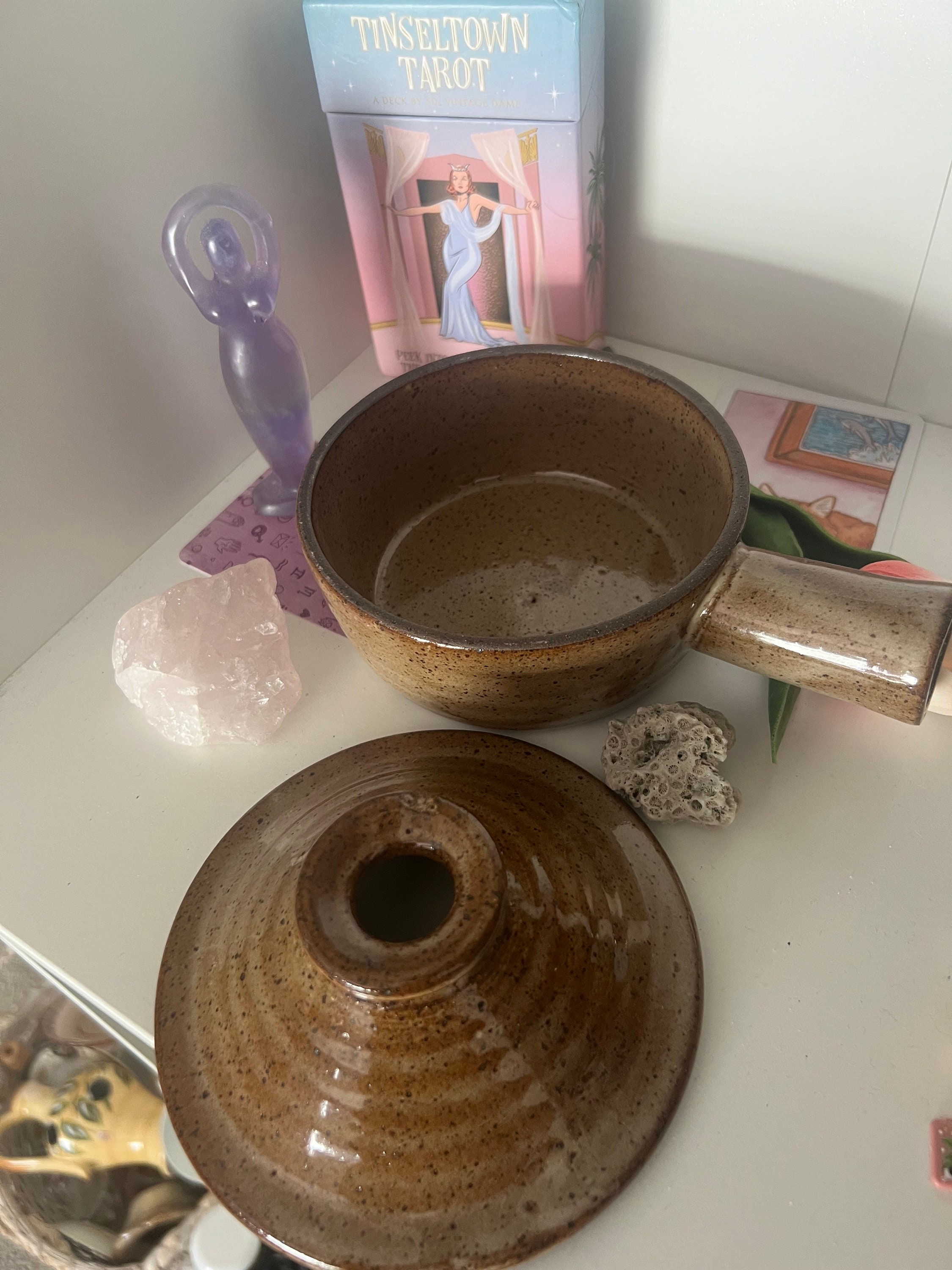 Vintage Brown Pot With Handle, Deity Offering Altar Bowl, Cauldron ...