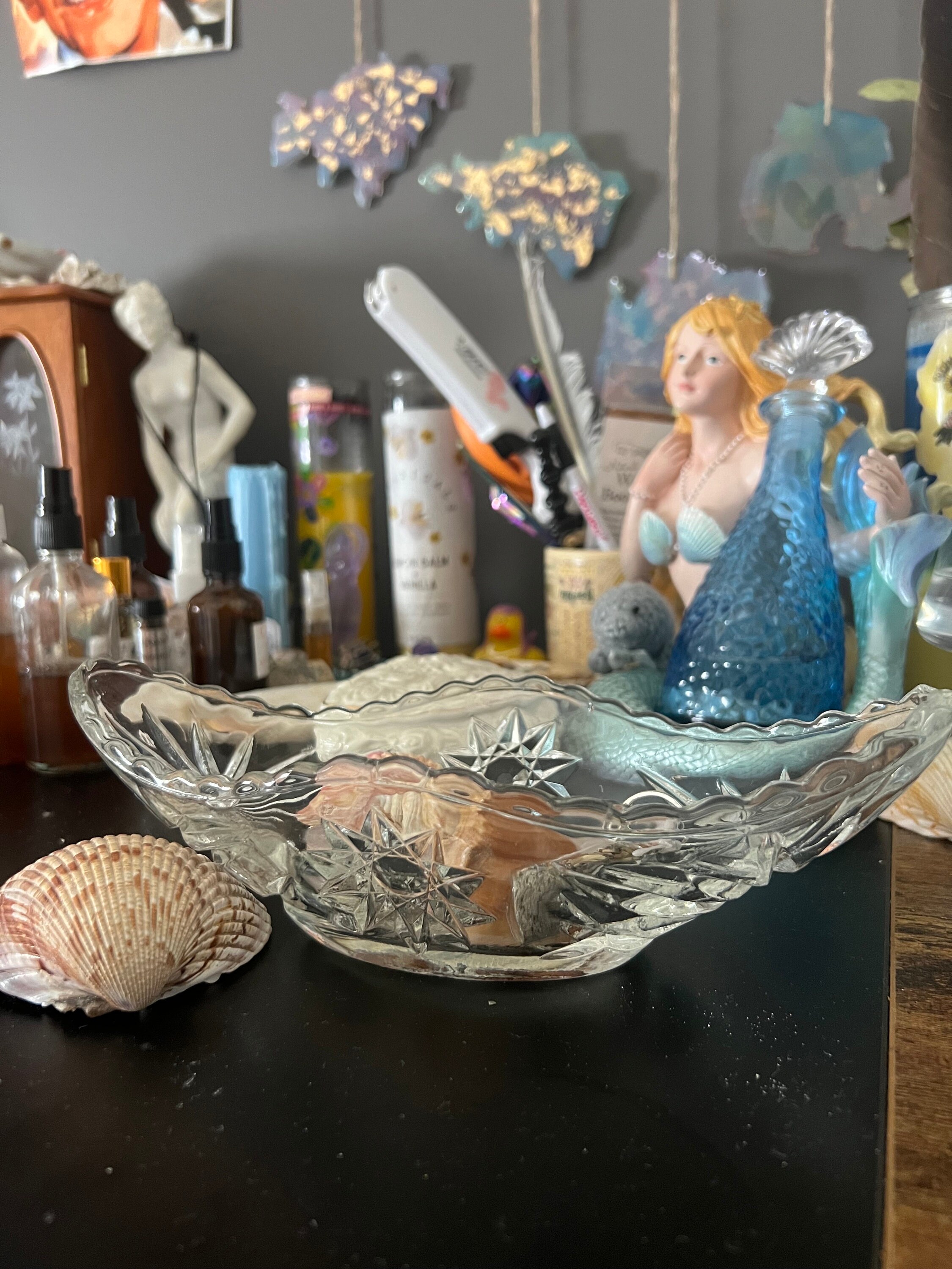 Vintage Glass Offering Bowl, Sun God Altar Decor, Apollo Deity Offering ...