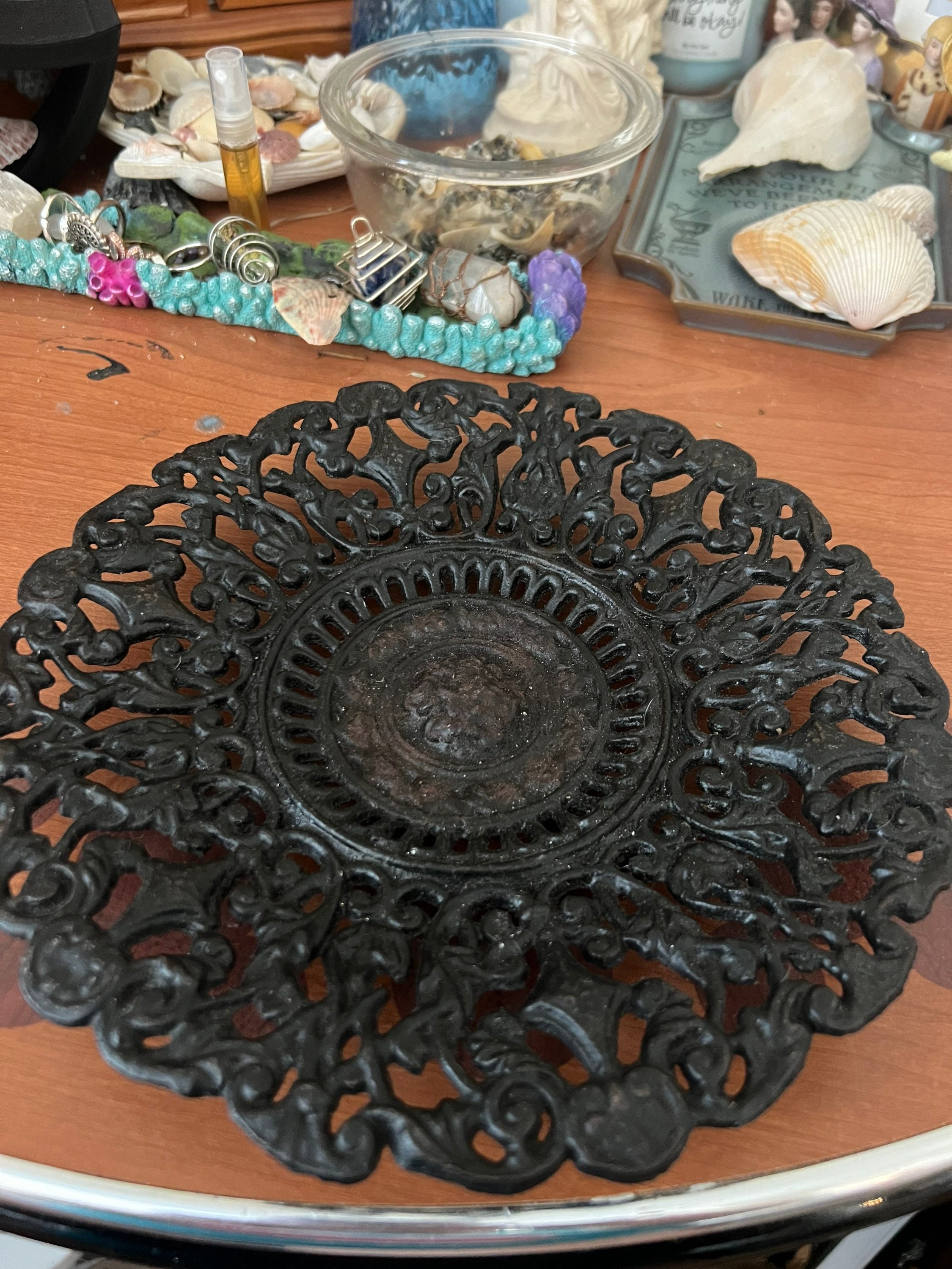 Vintage Black Ornate Offering Plate, Ancestor Offering Bowl, Deity ...