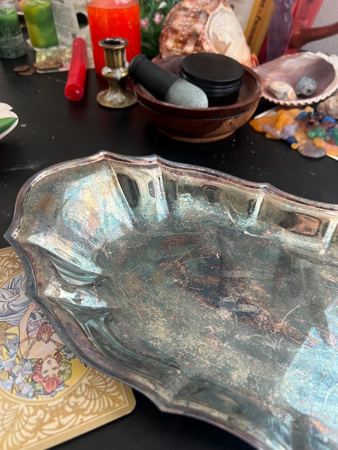 Vintage Silver Offering Plate, Spellwork Tray Ancestor Offering Bowl ...