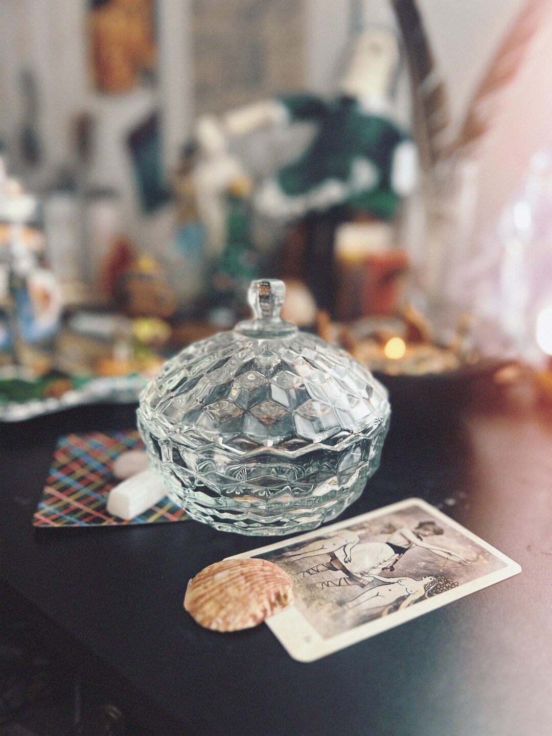 Vintage Hidden Glass Offering Bowl With Lid, Hidden Deity Offering Bowl ...