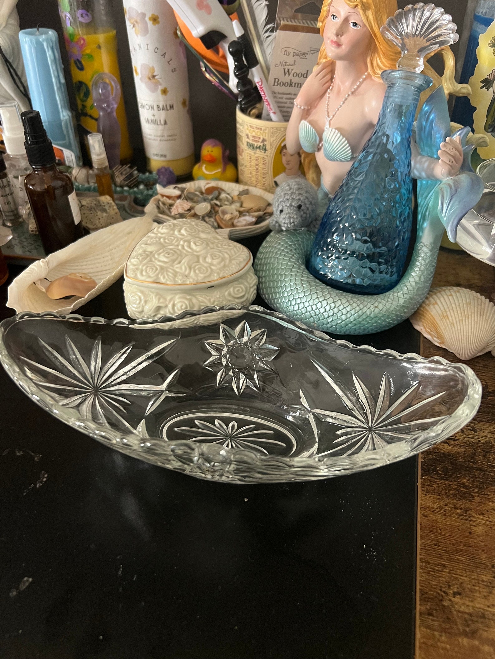 Vintage Glass Offering Bowl, Sun God Altar Decor, Apollo Deity Offering ...