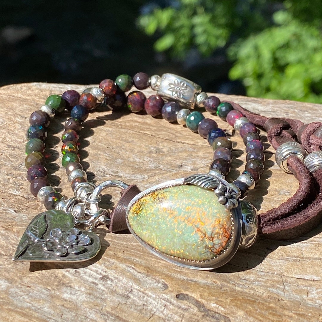 Opal Bracelet Black Ethiopian Opal handmade artisan Monarch - Etsy 日本